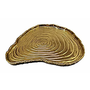 Jiallo Botanic Collection 13x12 Titanium Porcelain Tree Bark Tray in Gold