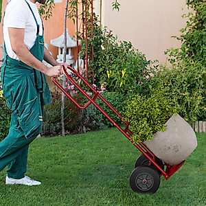 S AFSTAR P-Handle Hand Truck, High Back Sack Barrow with 10" Wheels, Built-in Double Bearings and Foldable Load Plate, Heavy Duty Trolley for Lifting, Moving, Delivery, 660 LBS Max Load (Red)