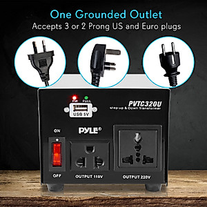 Pyle Step Up and Down Converter - 500 Watt Voltage Converter Transformer w/ USB Charging Port, UK Power Adapter, AC 110 / 120 to 220 / 240 Volt Vice Versa, 110V/120V/220V/240V Input Voltage