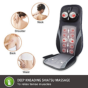 Snailax Shiatsu Neck Back Massager with Heat, Massage Chair pad with Height Adjustment, Full Back Kneading Shiatsu or Rolling Massage, Gifts for Men, Women