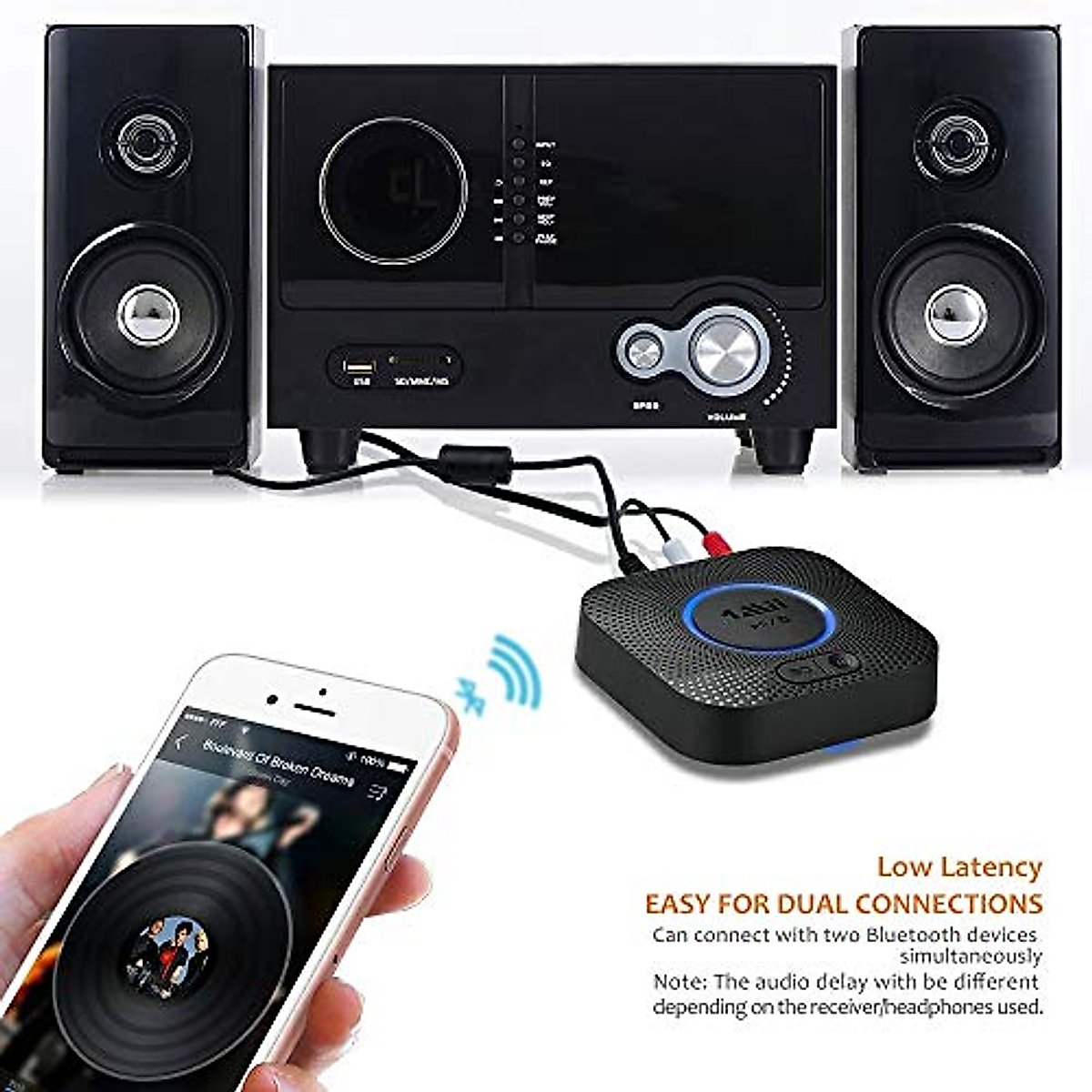 [Upgraded] 1Mii B06 Plus Bluetooth Receiver, HiFi Wireless Audio Adapter, Bluetooth 5.0 Receiver with 3D Surround aptX HD aptX Low Latency for Home Music Streaming Stereo System