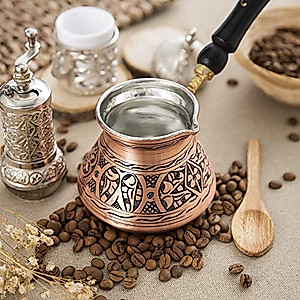Erbulus Turkish Coffee Pot - Briki Greek, Arabic, Fortune Edition Turkish Coffee Maker with Wooden Handle (18 OZ)