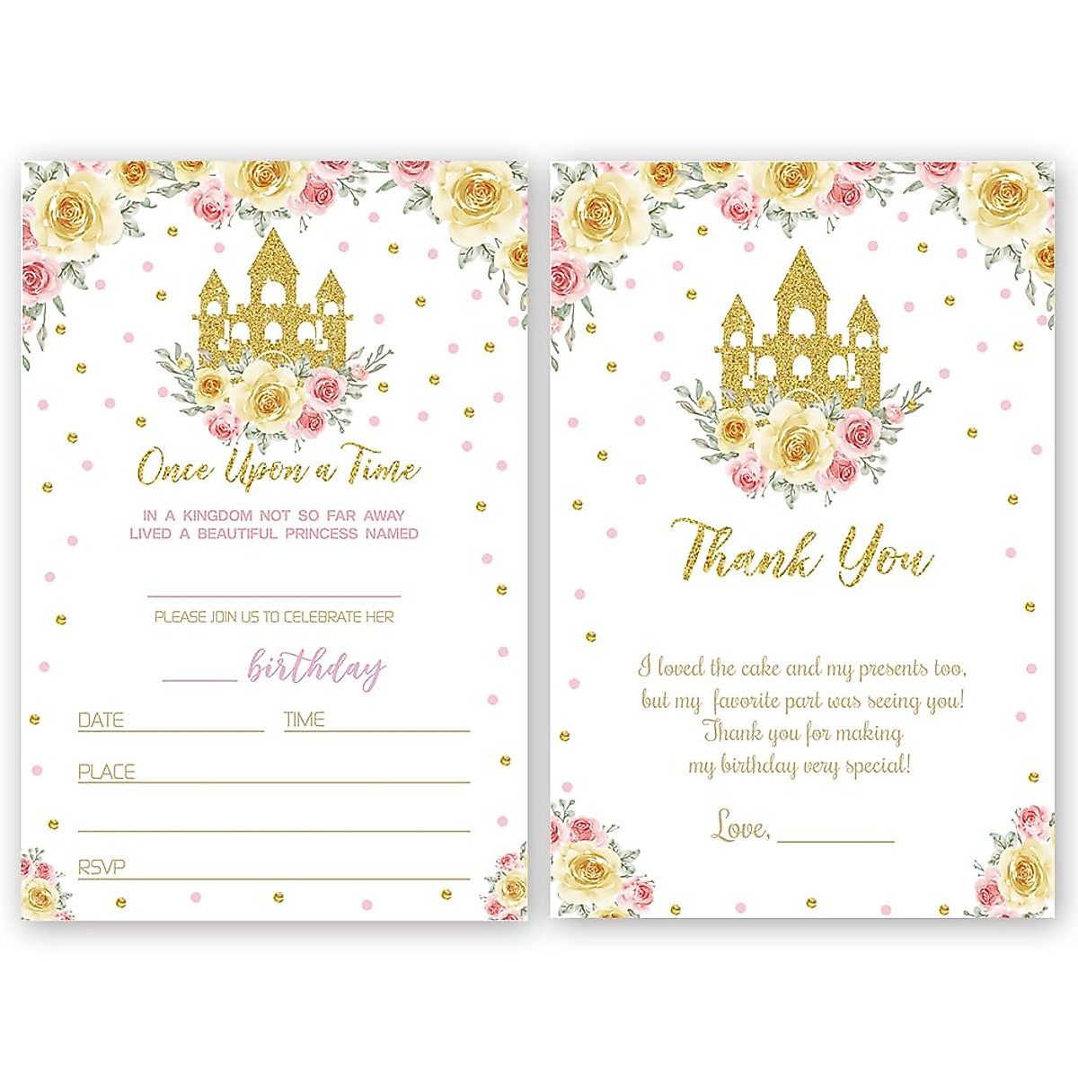 FujLoy Princess Birthday Invitation, Princess Birthday Party Invitations, Princess Party, Princess Castle Themed.（062）