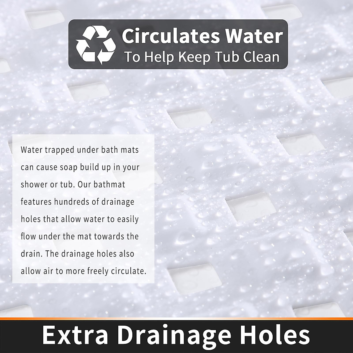 Yimobra Original Non Slip Bathtub Mats, Shower Bath Mat for Tub with Suction Cups and Drain Holes, Machine Washable, BPA, Latex, Phthalate Free, 34.5 x 15.5 Inches, White