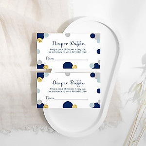 Navy and Gold Diaper Raffle Tickets, Boys Baby Shower Games for Prizes, Baby Shower Diaper Raffle Invitation Insert Cards, 25 Pack