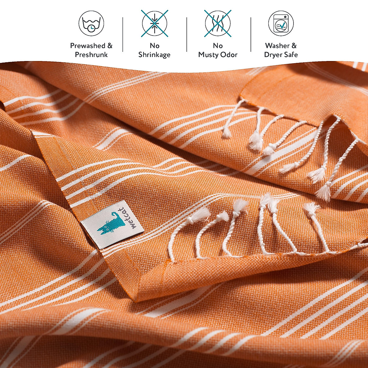 WETCAT Turkish Beach Towel Oversized 38x71 100% Cotton Sand Free Quick Dry Extra Large Light Travel Towel for Adults Beach Accessories Gifts - Burnt Orange