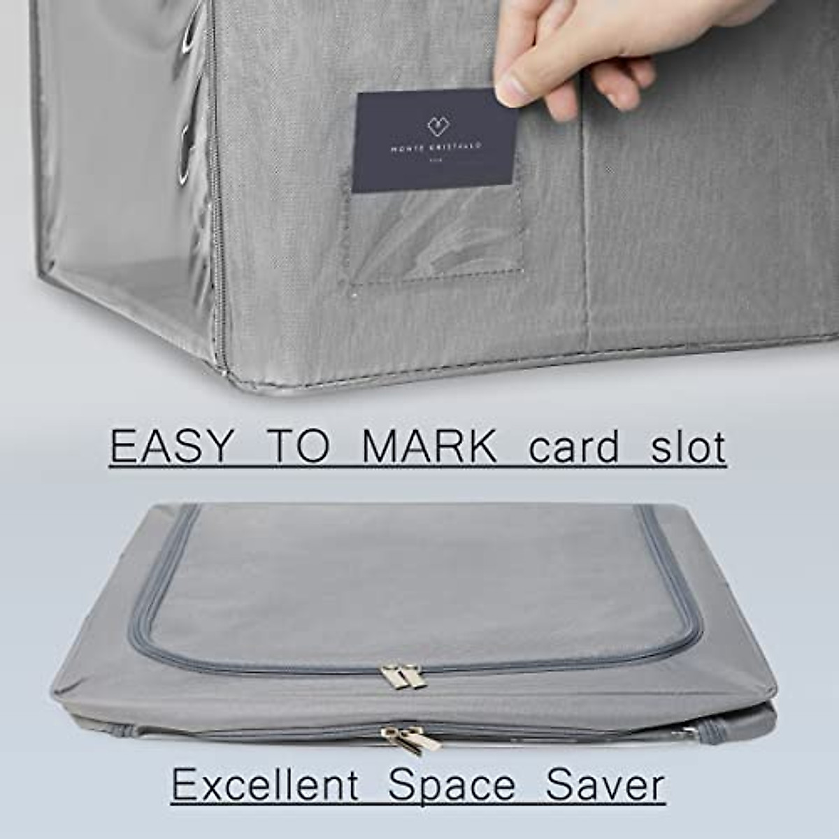 Stackable Clothes Storage Box for Clothing Gadgets,Steel Frame Storage Bins for Bedding Blankets Toys Gift,Foldable Oxford Fabric Closet Organizer Bag Set with Carry Handles and Clear Window (Medium- 40L x3 Pack, Grey)