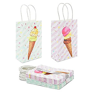 BLUE PANDA Ice Cream Birthday Party Favor Gift Bags with Handles (9 x 5.5 x 3.15 in, 24 Pack)