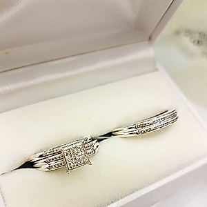 Dazzlingrock Collection 0.20 Carat (Cttw) Round Diamond Men's & Women's Engagement Ring Trio Ring Set 1/5 CT, Sterling Silver