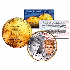 1976 Lucille Ball 24K Gold Plated IKE Dollar Each Coin Serial Numbered of 376