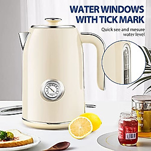 SULIVES Electric Kettle, 1.7L Stainless Steel Tea Kettle with Temperature Gauge, 1500W Water Boiler with LED Light, BPA-Free, Auto Shut-Off and Boil-Dry Protection