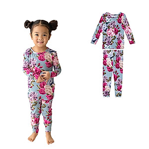 Posh Peanut Girls Pajamas - Soft, Viscose from Bamboo PJs for Kids - Matching, Long Sleeve Toddler Pajamas for Girls (6-12 Months) Lacey