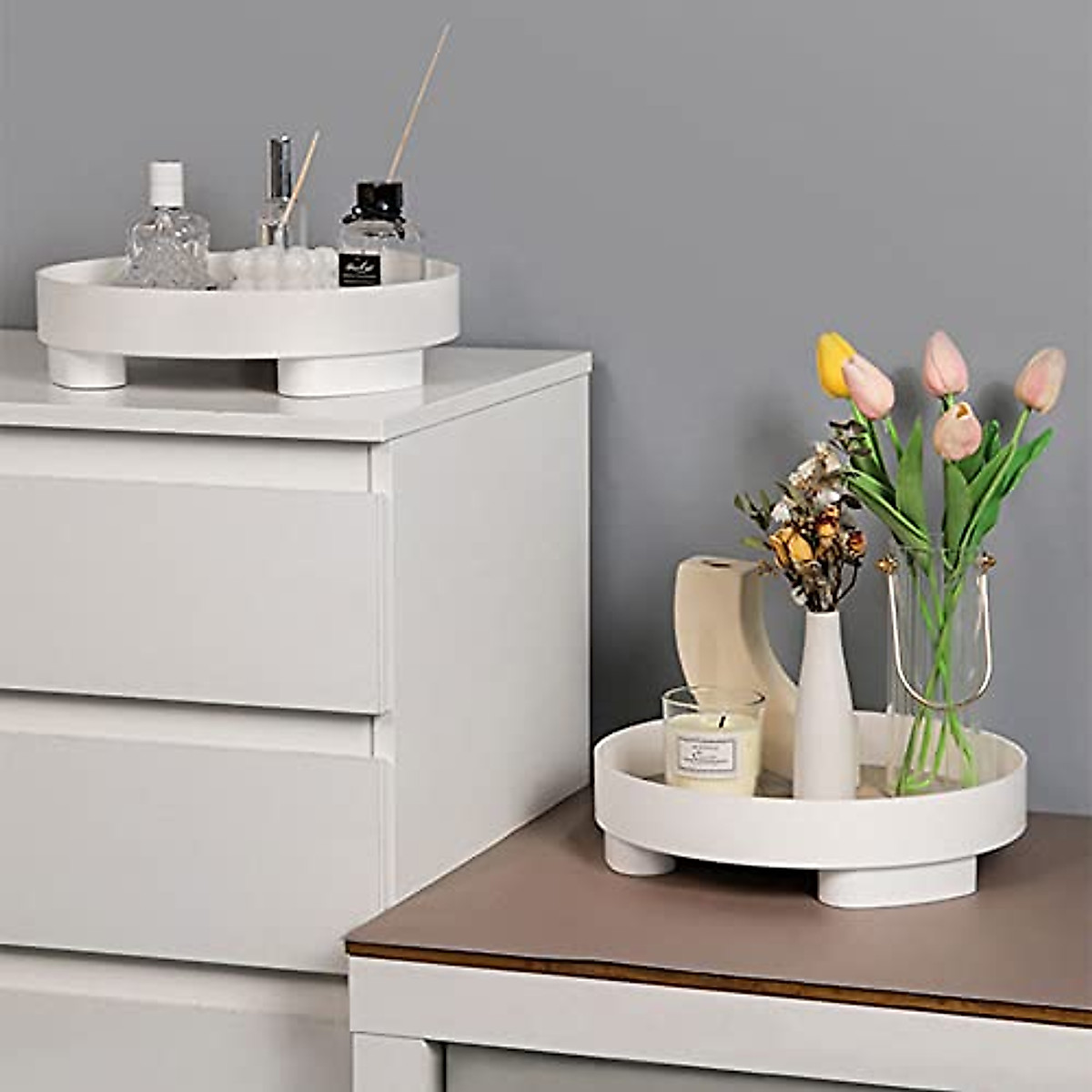 FIZZOQI Plastic Cosmetic Storage Shelf Condiment Rack Tabletop Rack Desk Round Tray Pantry Room Organizer Rack Household Restaurant Storage Rack