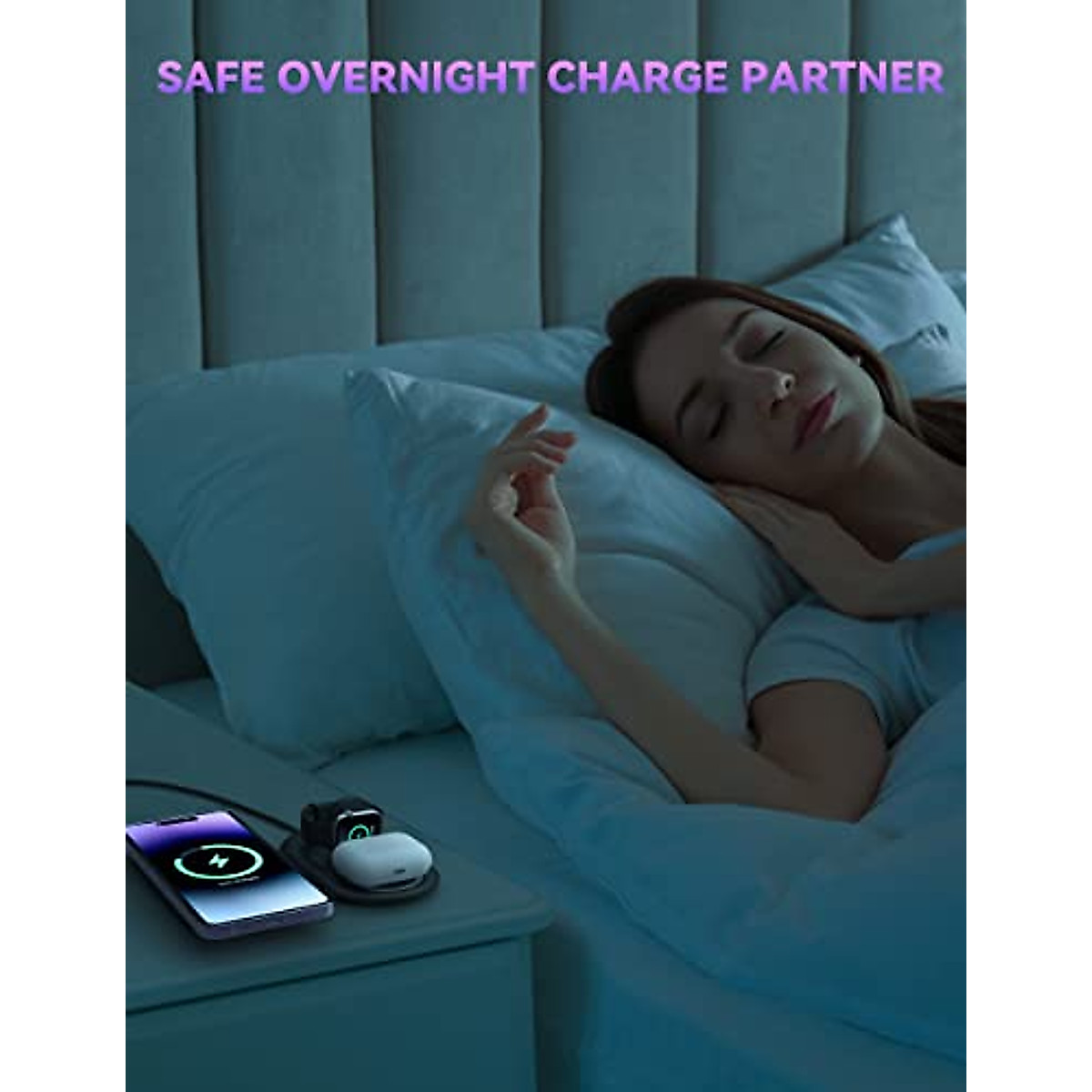 Consasy Magnetic Wireless Charger, Foldable Wireless Charger 3 in 1 Charging Station for Multiple Devices, Travel Charger for iPhone 14 13 12 Series, AirPods 3/2/Pro, iWatch 2-Ultra(Adapter Included)