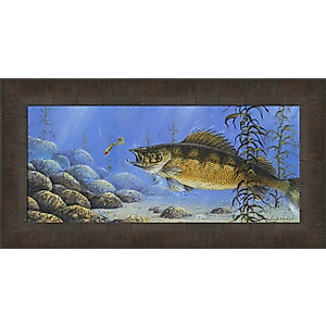 Deep Water Walleye by Rick Morkel 11x21 Fishing Fish Artist Signed Art Print Wall Décor Framed Picture