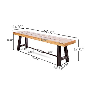 Christopher Knight Home 317962 Catriona Dining Bench, Teak + Rustic Metal