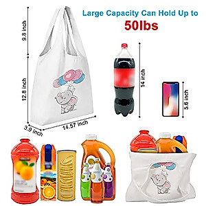 CGBE Canvas Tote Bags, Reusable Grocery Bags with Inner Pockets, Cute Tote Bag Cloth Aesthetic Shopping Bags for Women Large Capacity Machine Washable (Elephant)