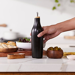 Grace Homewares Olive Oil Dispenser Bottle Stoneware Ceramic for EVOO or Vinegar | Modern Design | Large Capacity 16.9 ounce | Oil Container | Black