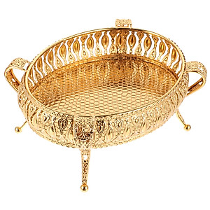 Cabilock 3 Pcs Metal Fruit Plate Offering Plate Fruit Basket Holder Serving Dishes Offering Bowl Snack Serving Tray Cookie Storage Bowl Dry Fruits Biscuit Gold Plated Iron Dried Fruit Plate