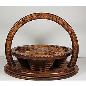 [GiftsNMemories 4 Hearts 12-Inch Wooden Collapsible Fruit Basket, Brown] Thanksgiving fruit Basket,Wooden fruit basket,Valentines fruit baskets,Wooden Trivet,Dry Fruit Basket