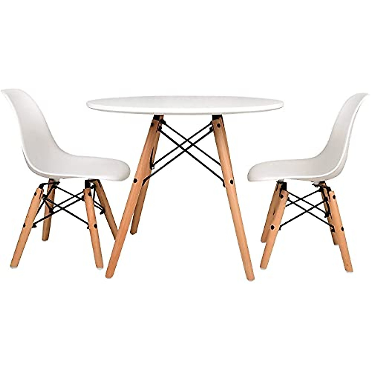 UrbanMod Kids Mid Century Style Furniture, Modern White Table Set, Round Table with Two (2) ABS Easy-Clean Chairs Highest Strength Capacity (330lbs) - Safer Chair Height