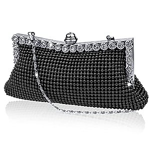 SelfTek Black Clutch Purses Evening Bag for Women, Sparkly Rhinestone Purses Crystal Bag with Short & Long Chain for Women Wedding Prom Party