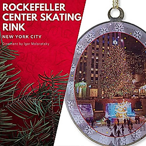 Rockefeller Center Christmas Night - New York City Christmas Ornament - Christmas Tree Ornament from Christmas in NYC Collection - Double Sided with Glitter…