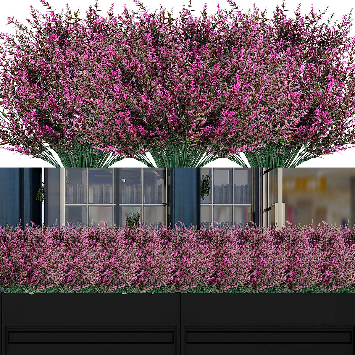 Artificial Flowers Outdoor Fake Flowers for Home Garden Window Box Decoration, Artificial Farmhouse Greenery UV Resistant Shrubs Plants for Hanging Planter Home Wedding Porch Window Decor (deep Pink)