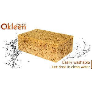 Okleen Car Wash Sponge. Made in Europe. 7.9x5.1x2.8 inches. Large Sponge for Auto, Truck, Motorcycle, Bike Washing. Boat Bail Sponge