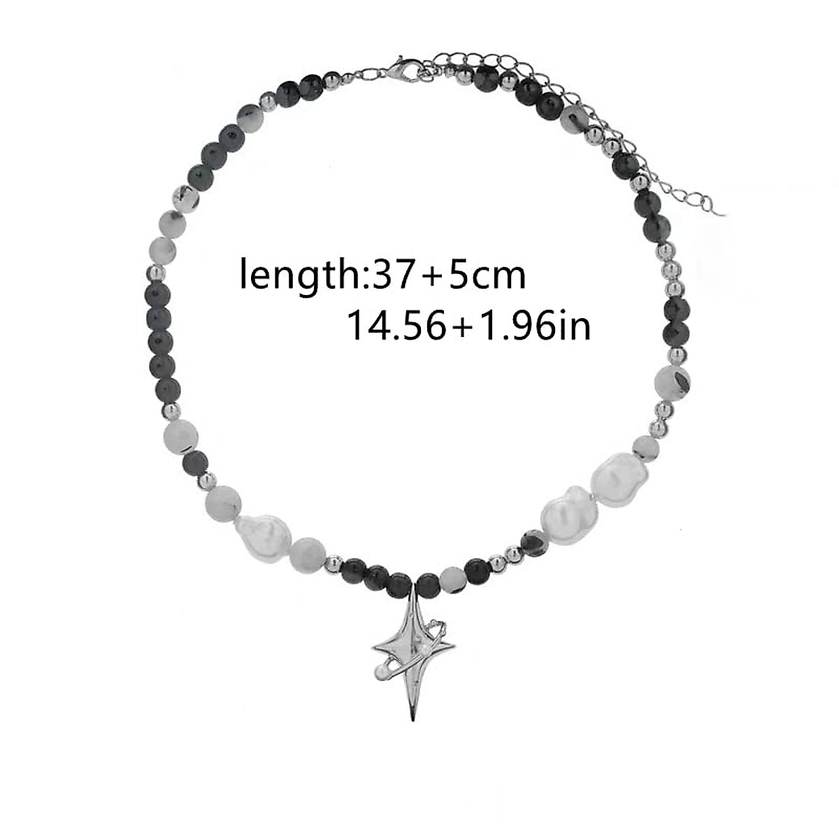 Punk Star Pendant Baroque Pearl Necklace for Women Asymmetric Black White Beads Necklace Choker Jewelry Gift (Style 1)