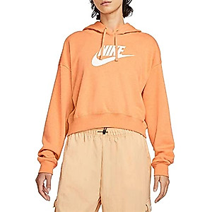 Nike Sportswear Club Fleece Women's Oversized Crop Graphic Hoodie Size - Small, Orange Trance/Heather-white