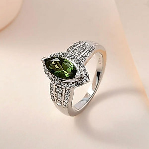 SHOP LC Ct 1 Moldavite Zircon Ring for Women Jewelry Engagement Anniversary Wedding Promise 925 Sterling Silver Platinum Plated Bridesmaid Gifts for Women Size 7 Birthday Gifts