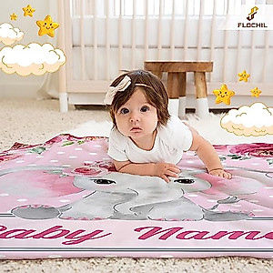 FLOCHIL Personalized Baby Blankets, Custom Baby Blanket - Baby Blanket with Name for Girls, Best Gift for Baby, Newborn Elephants Plush Fleece (30x40)