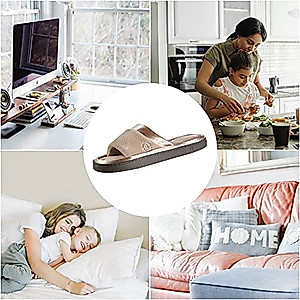 isotoner Women's Soft Microterry Wider Width Slide Slippers, with Satin Trim and Comfort Footbed, Stone, 8.5-9 Wide