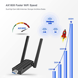 Wireless USB WiFi 6 Adapter for PC - 802.11ax USB Adapter AX1800 PC WiFi Adapter for Desktop Laptop Dual Band Wireless Adapter WiFi Dongle for Windows 7/10/11 Wireless Network Adapter for PC Computer