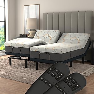 e3 Adjustable Bed Frame and 12 Inch Split California King Copper Infused Cool Memory Foam Mattress Medium Firm Feel CertiPUR-US Certified (Split California King)
