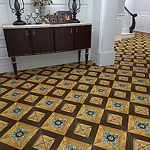 Yenhome 15 Tiles Brown Peel and Stick Floor Tile Bathroom Vinyl Flooring 12"x12" Floor Tiles Peel and Stick Waterproof Flooring Tiles Stick on Floor Tiles for Bedroom Kitchen Wood Plank Flooring