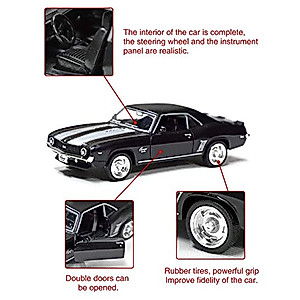 Tianmei 1:32 Scale Supercar Styling Alloy Die-Cast Car Model Collection Decoration Ornaments, Kids Play Vehicle Toys with Pull Back Action and Open Doors (Camaro 1969 - Black)