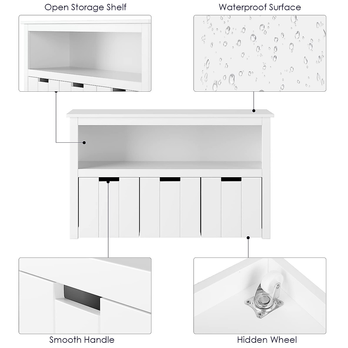 FOTOSOK Toy Storage Cabinet with 3 Movable Drawers, Floor Storage Organizer with Hidden Wheel & Large Open Bookhelf, Organizer Chest for Playroom, White