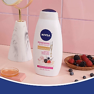 NIVEA Wild Berries and Hibiscus Refreshing Body Wash with Nourishing Serum, 20 Fl Oz Bottle