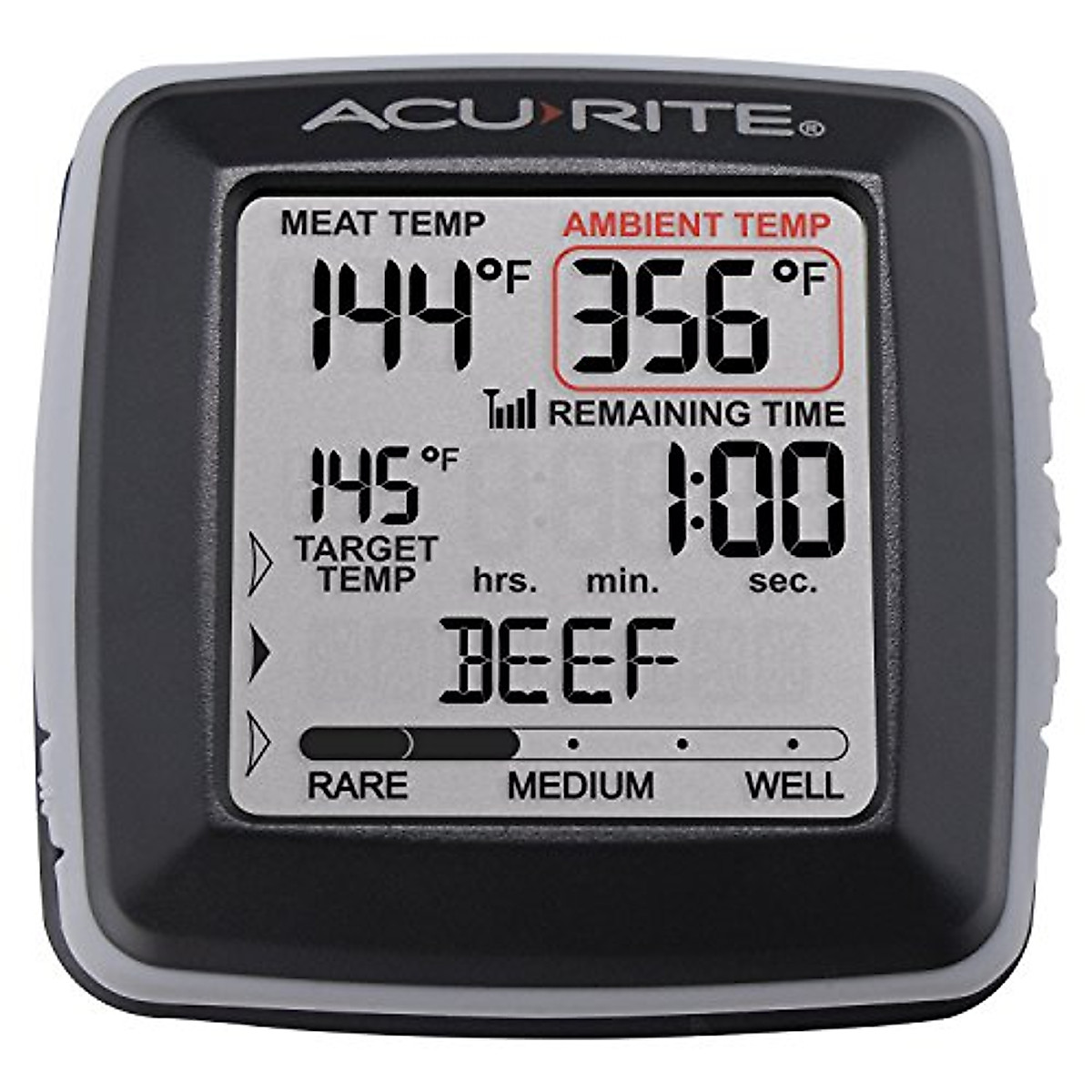 AcuRite 01185M Digital Meat Thermometer with Wireless Display and Time Left to Cook Gray, 3.31-inch Height x 3.43-inch Width x 2.52-inch Depth