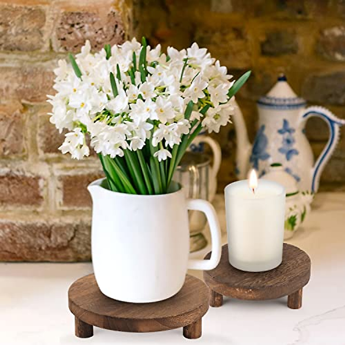 JKLIND 3PCS Wooden Display Riser for Display,Round Display Stand,Wood Riser Pedestal Stand for Home Decor and Organizer(Rustic Brown,8/6/5'')