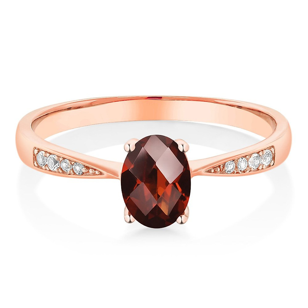 Gem Stone King 10K Rose Gold Red Garnet and White Diamond Engagement Ring For Women (0.86 Cttw, Gemstone January Birthstone, Oval Checkerboard 7X5MM, Available In Size 5, 6, 7, 8, 9)
