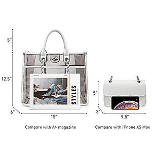 Large Clear Tote Bag Top handle Bag for Women Handbag Messenger Crossbody Purse With Turn Lock Closure (2 Sets) (White)