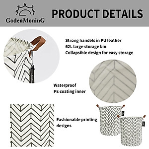 Collapsible Laundry Basket - GodenMoninG 2X 62.8L Large Sized Round Waterproof Storage Bin with Leather Handles,Home Decor,Toy Organizer,Children Nursery Hamper.（2 PACKS，THICK Flow Mark X2）