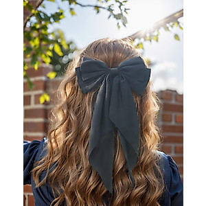 Furling Pompoms Hair Bows for Women,Large Satin Silky Hair Bow Clips Ribbon Long Tail French Barrette Hair Clamps Girls Hair Accessories Party Wedding Christmas Thanksgiving (Black Pink)