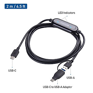 Cable Matters USB C Transfer Cable, USB C Data Transfer Cable in 6.6 ft - Easy Computer Sync Software Key Included, Works with Thunderbolt 4, Compatible with PCMover for Windows 11/10/8/7/Vista/XP