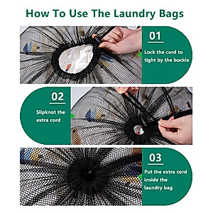 2pcs Black Large Mesh Laundry Bag Comes With 6 pcs Reusable Laundry Balls, 24×36inch Heavy Duty Mesh Laundry Bags Drawstring Lockable, Machine Washable, for Travel,Storage（Double handle grip strap）