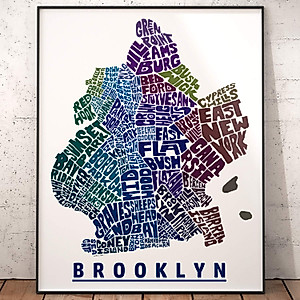 Brooklyn Neighborhood Map Print, signed print of my original hand drawn Brooklyn typography map art