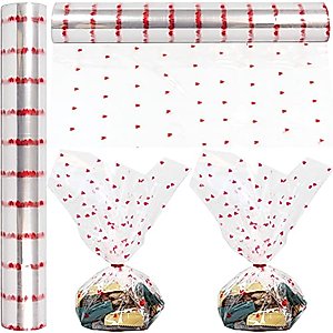Cellophane Wrap Roll with Hearts | 100’ Feet Long X 16” Inch Wide | 2.3 Mil Thick Crystal Clear Cello with Hearts | Gifts, Baskets, Flowers, Treats, Cellophane Wrapping Paper| Hearts Design Cellophane for Birthdays, Holidays, Graduations |by Anapoliz